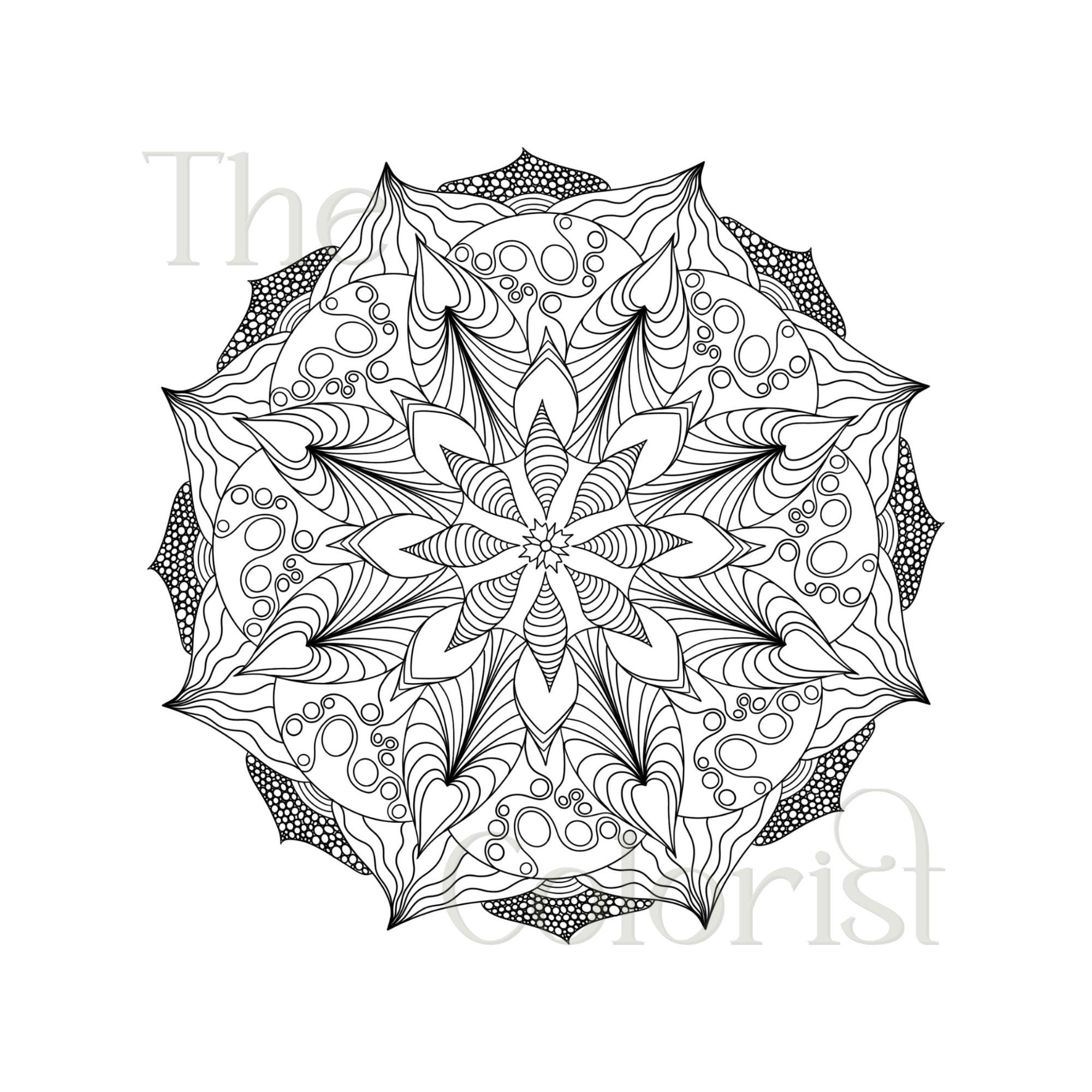 Mandala Coloring Page With Hypnotic Pointed-shaped Patterns No10 - Etsy