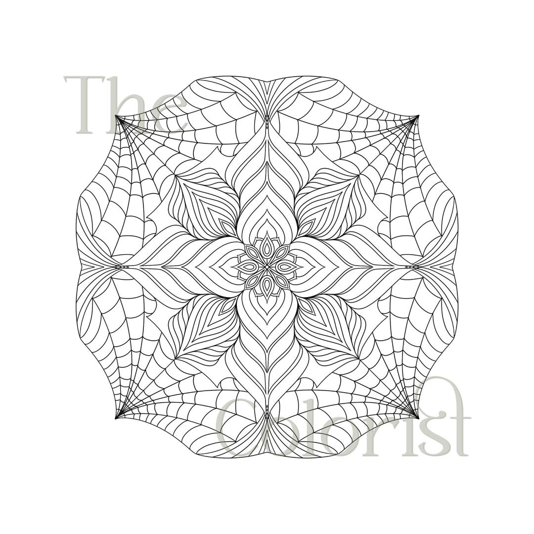 Mandala Coloring Page With Spider Web No29 - Etsy