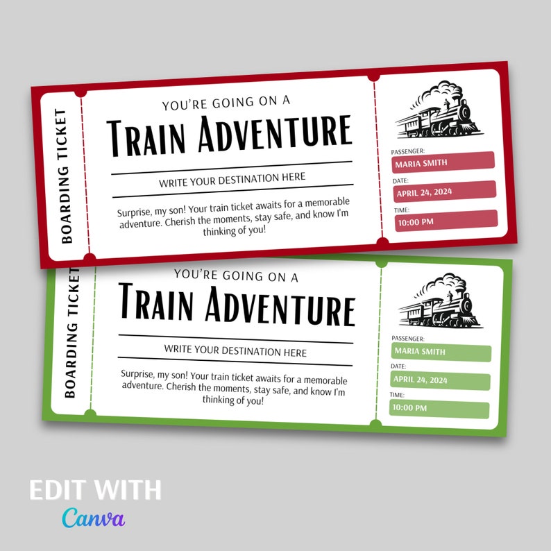 Train Ticket Editable Canva Template Surprise, Special Birthday Voucher ...