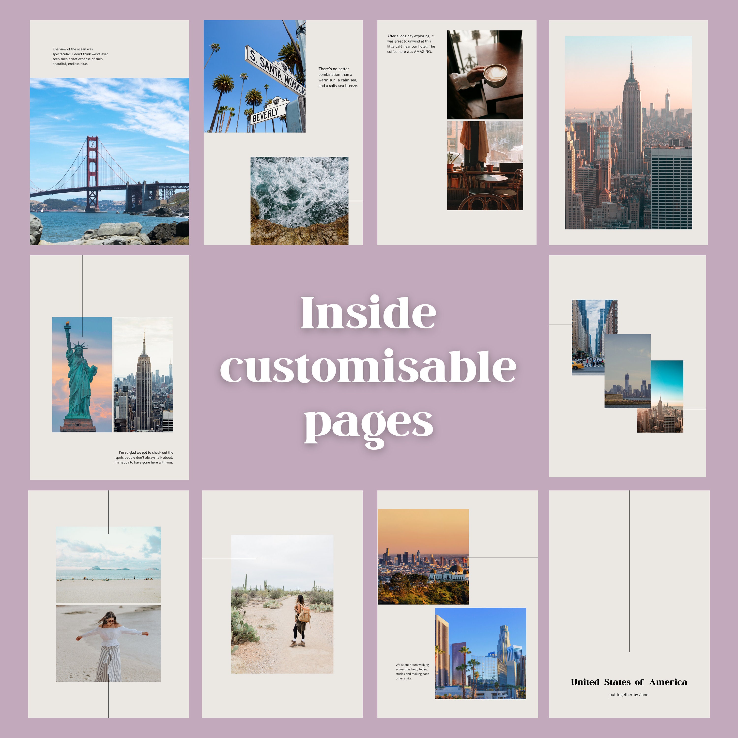 10 Travel Print Photo Book Template for USA Customizable Photo Album ...