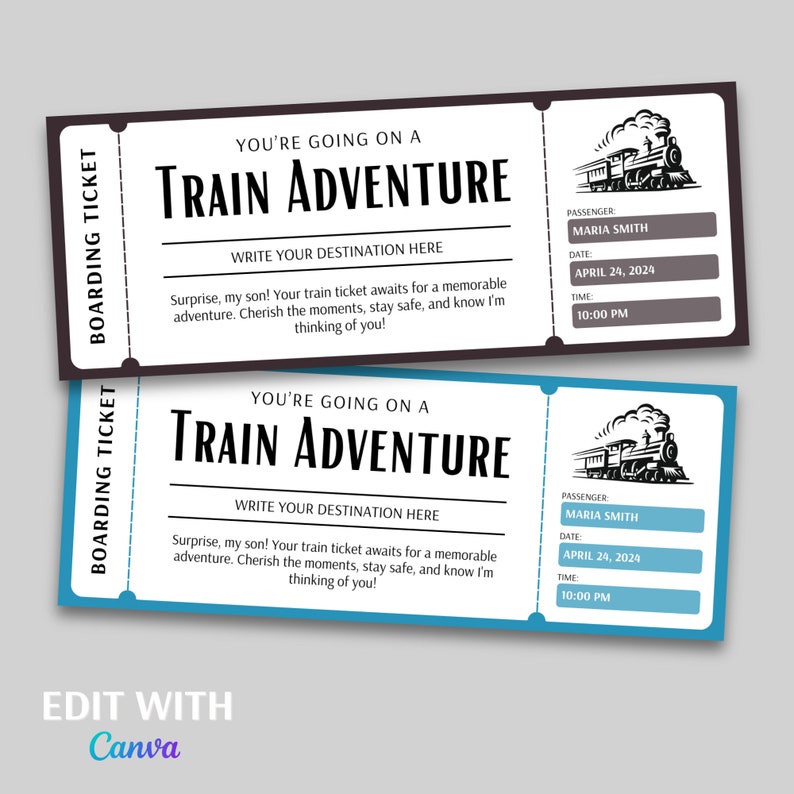 Train Ticket Editable Canva Template Surprise, Special Birthday Voucher ...