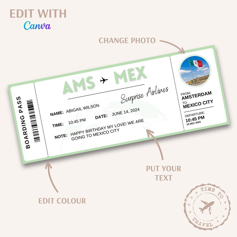 Editable Boarding Pass Template for Couples, Surprise Travel Gift ...