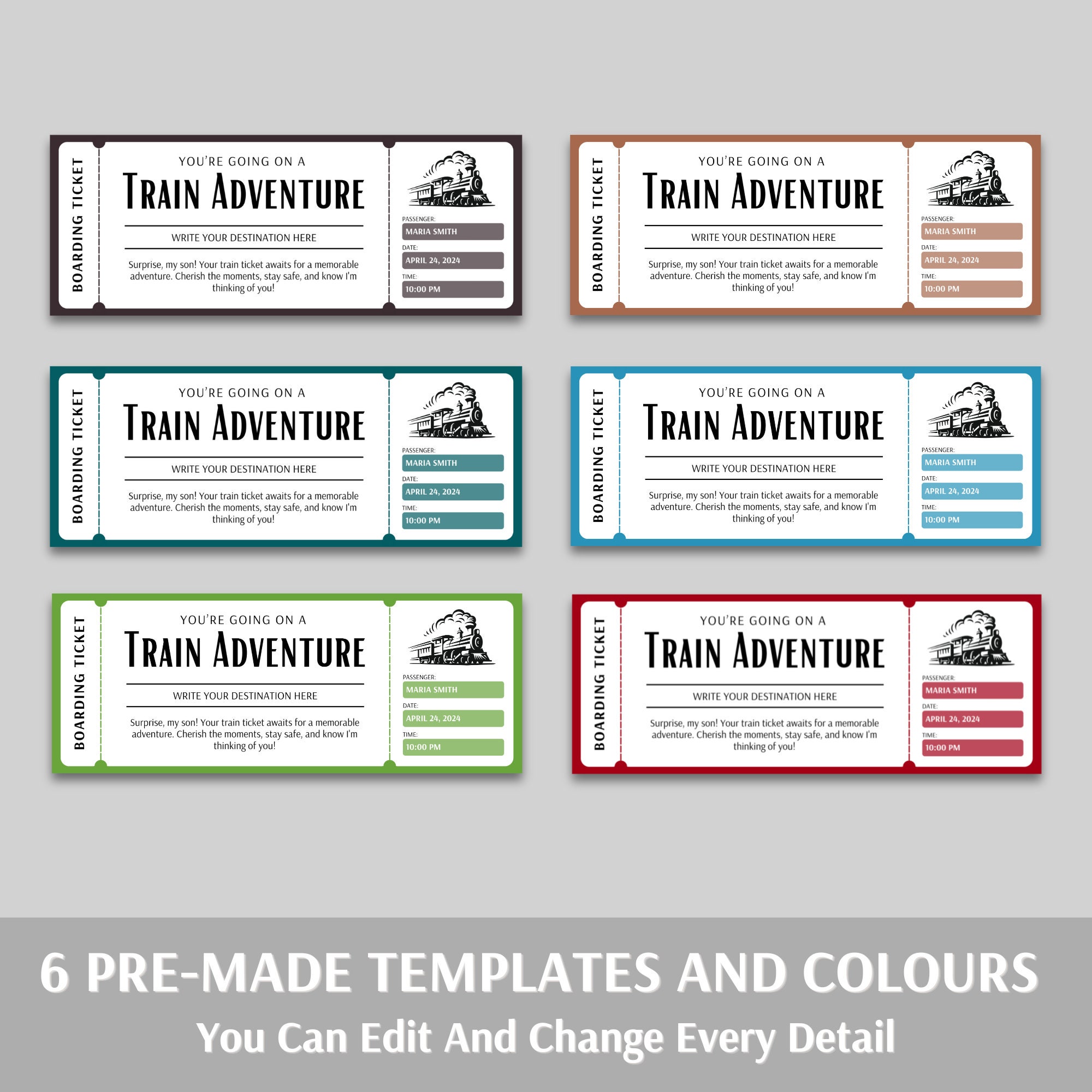 Train Ticket Editable Canva Template Surprise, Special Birthday Voucher ...