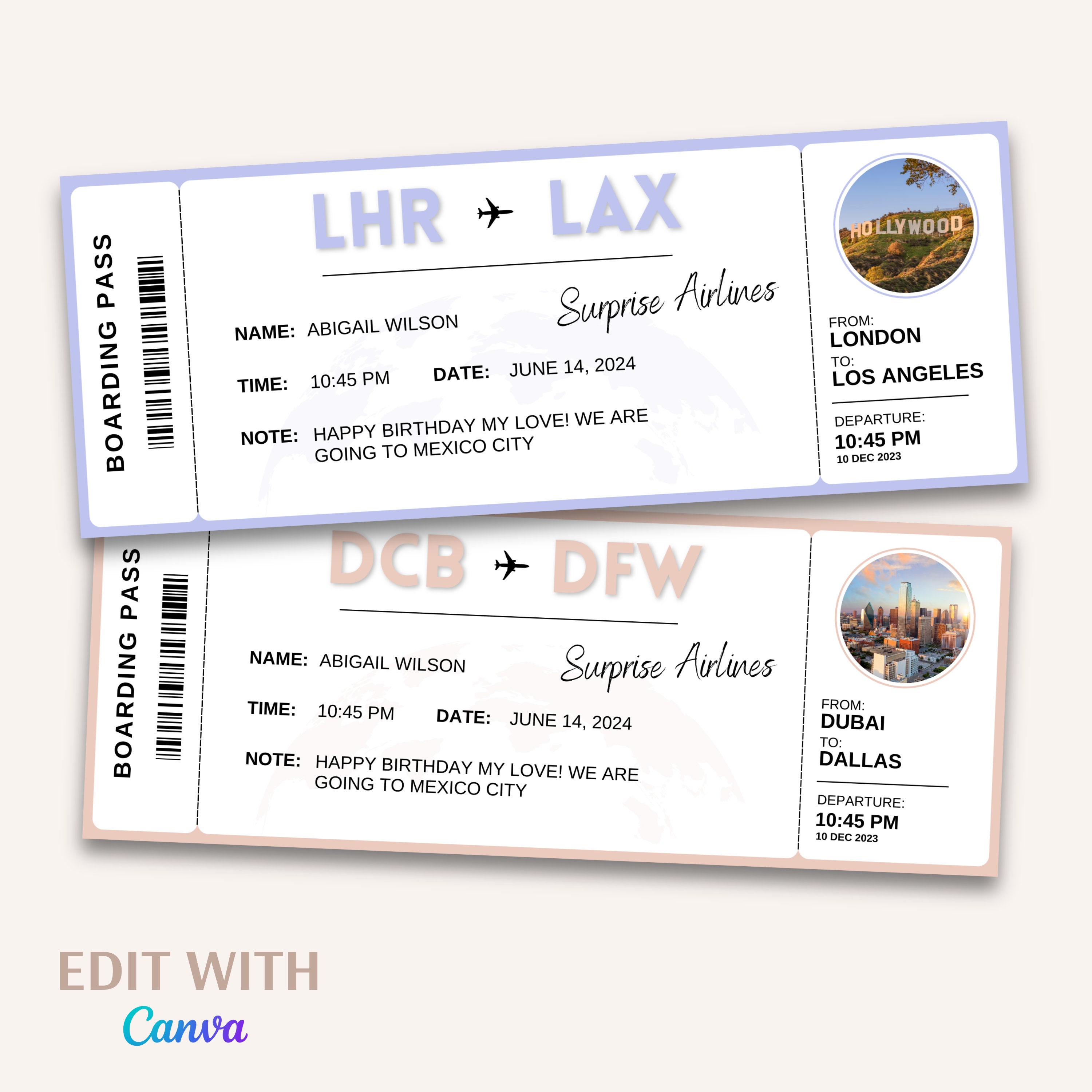 Editable Boarding Pass Template for Couples Surprise Travel - Etsy