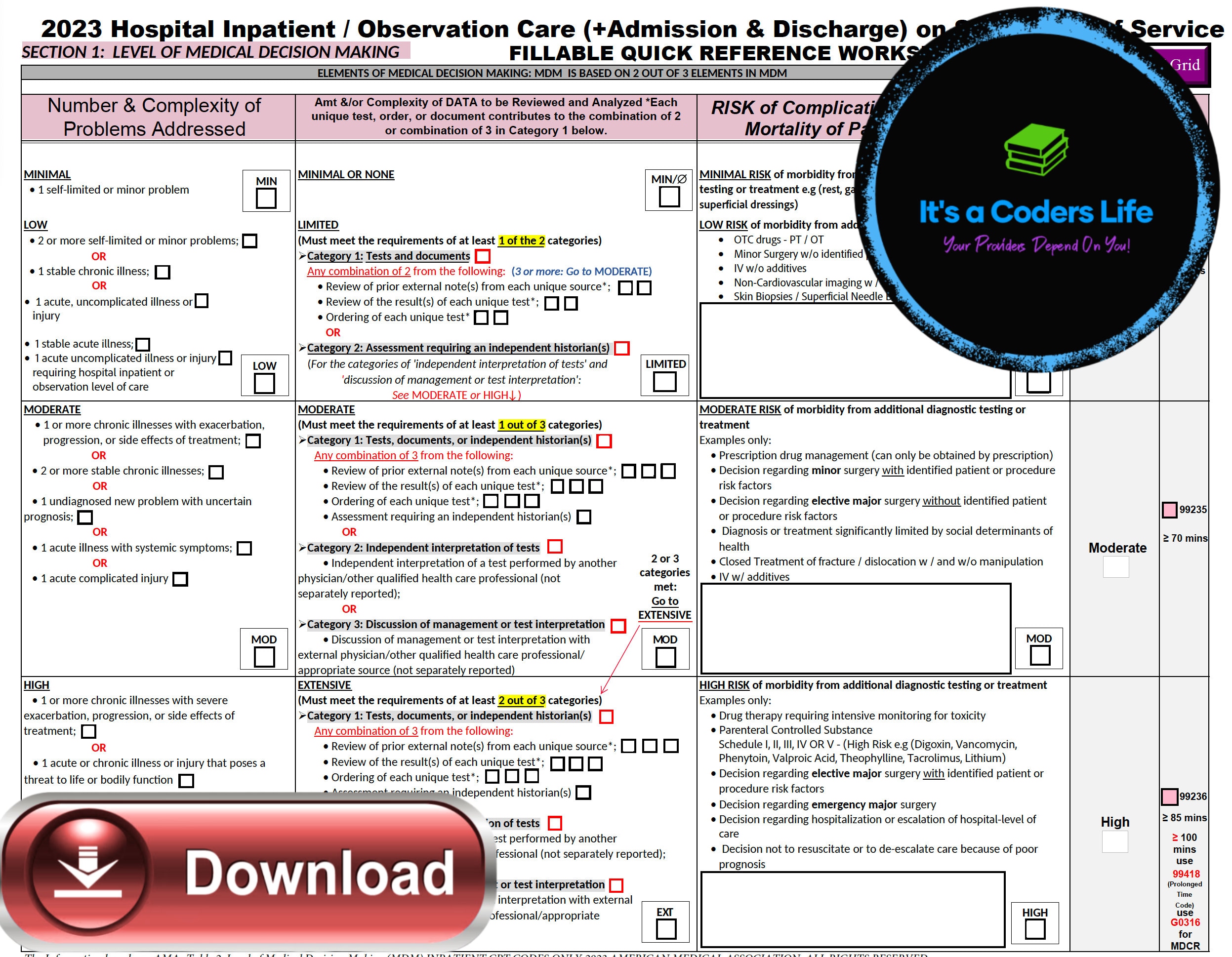 AMA'S 2023 (9 Pages) Fillable E/M MDM Guide Printable PDF Portfolio ...