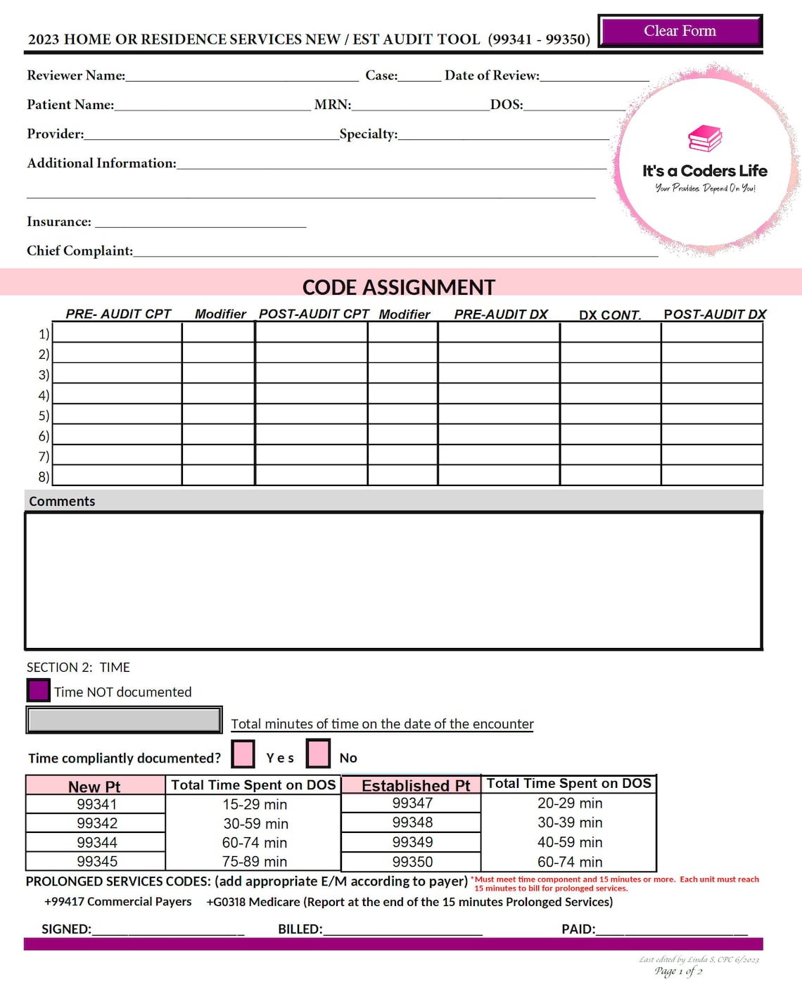 AMA 2023 Fillable Home or Resident (new / Established) Services Audit ...