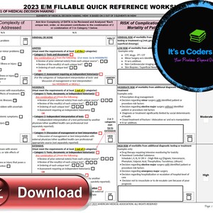 AMA'S 2023 (9 Pages) Fillable E/M MDM Guide Printable PDF Portfolio ...