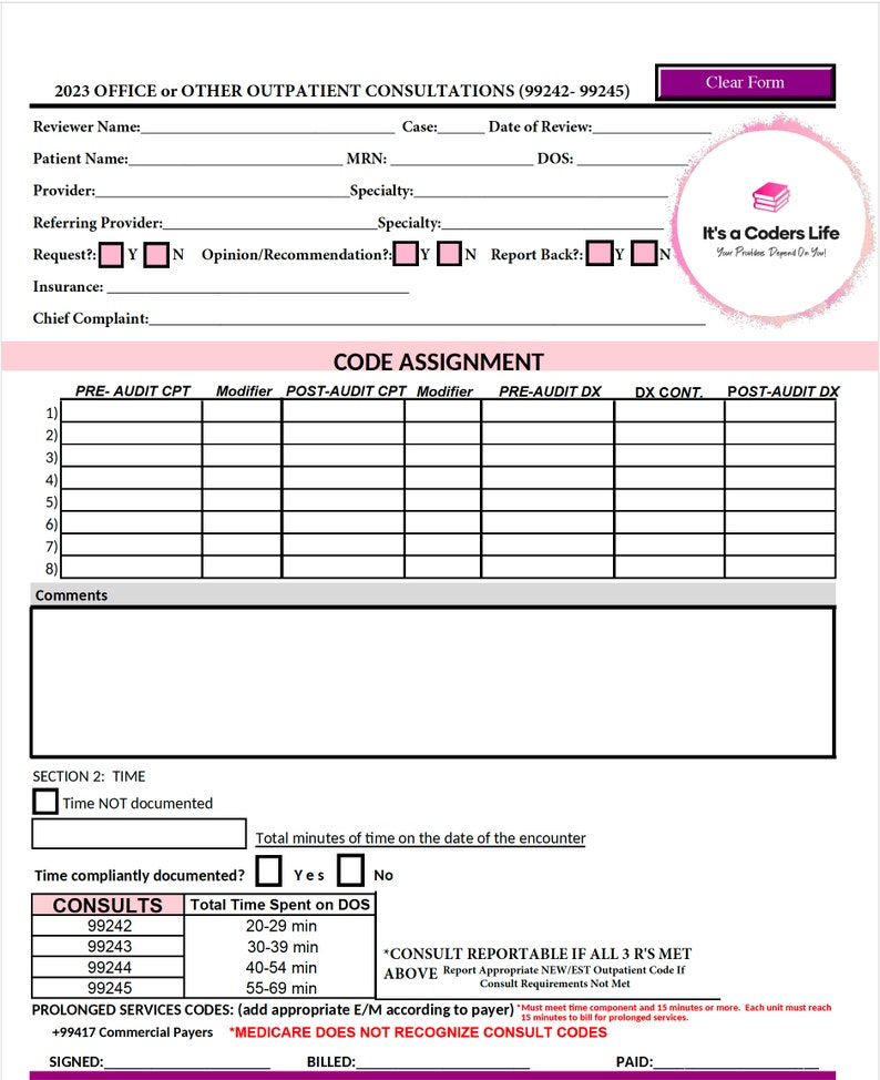 AMA 2023 FILLABLE PDF Office or Other Outpatient Consultations E/M ...