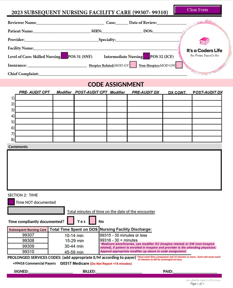 AMA 2023 Fillable Initial / Subsequent Nursing Facility Care Audit Tool ...