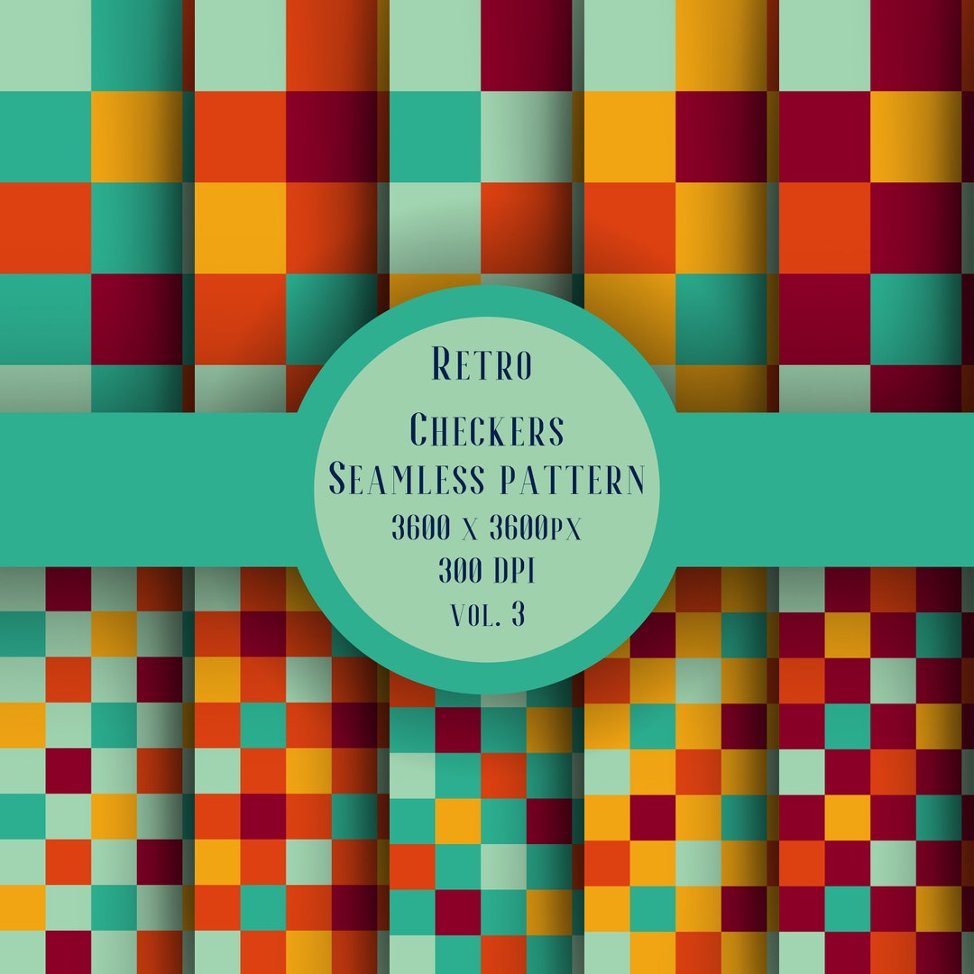 Retro Checkerboard Digital Paper Vol. 3 - Set of 10, Seamless 12x12 ...