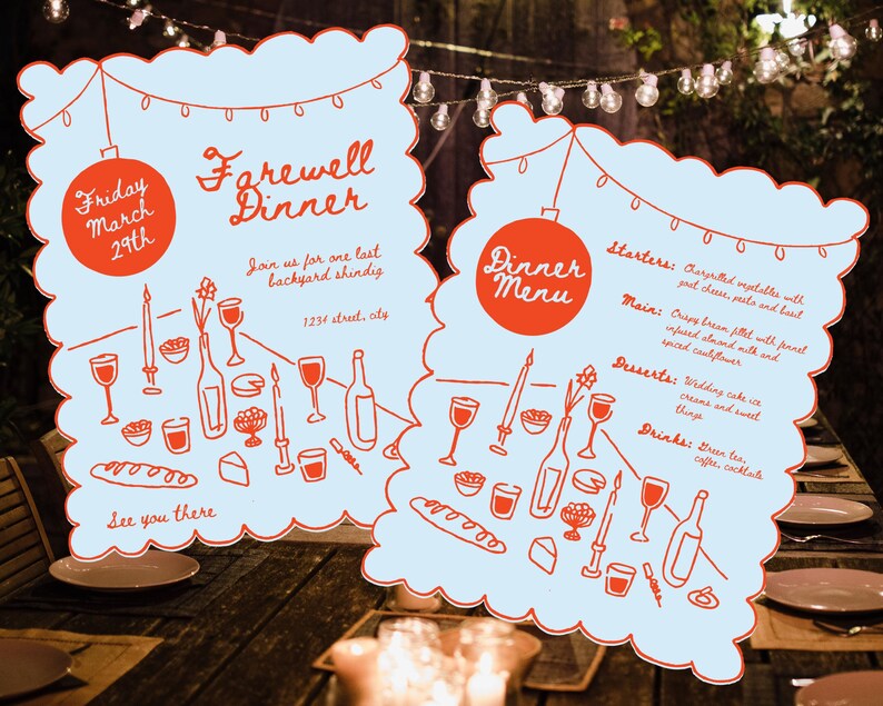 Dinner Party Invitation, Hand-drawn Illustration, Custom Editable ...