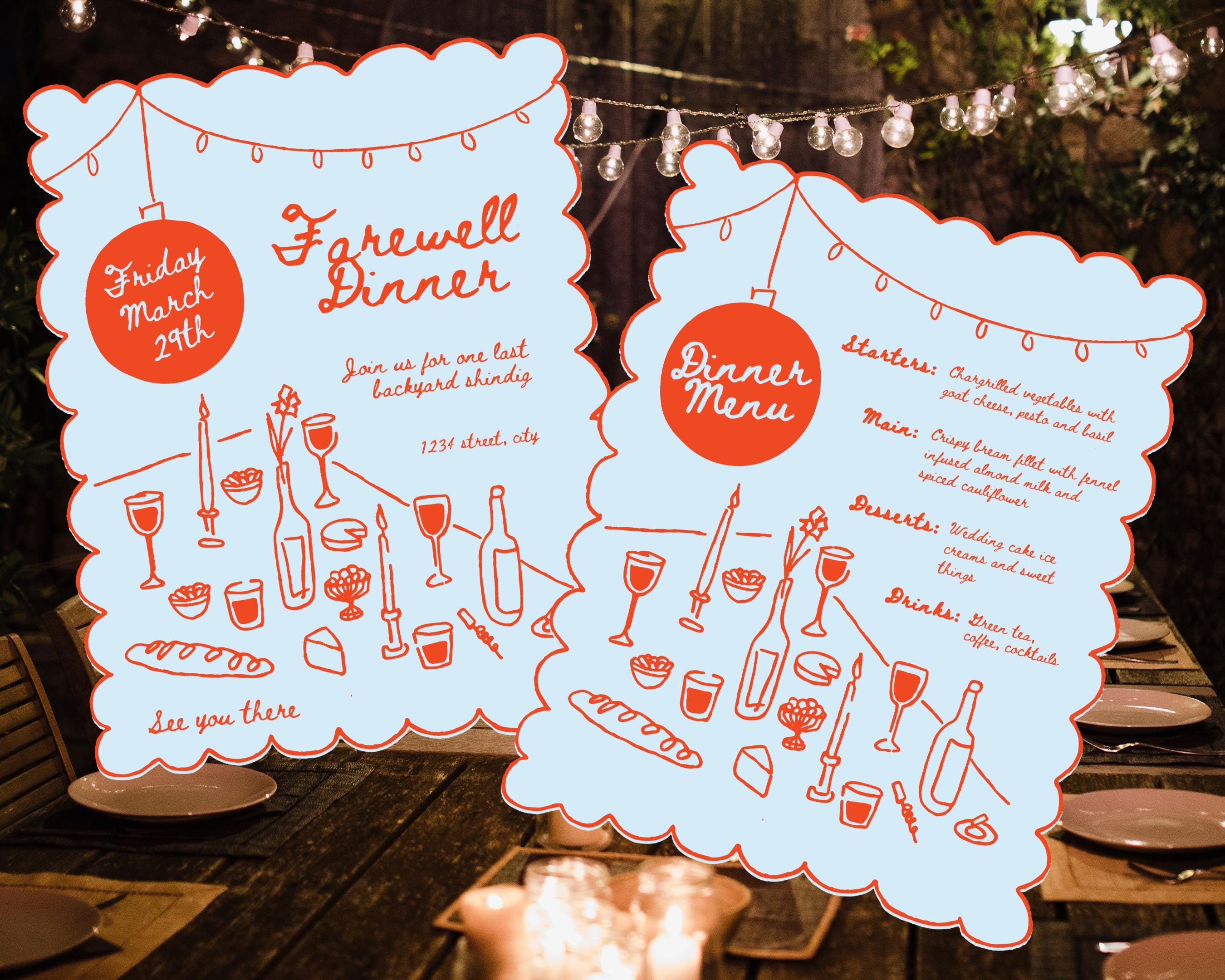 Dinner Party Invitation, Hand-drawn Illustration, Custom Editable ...