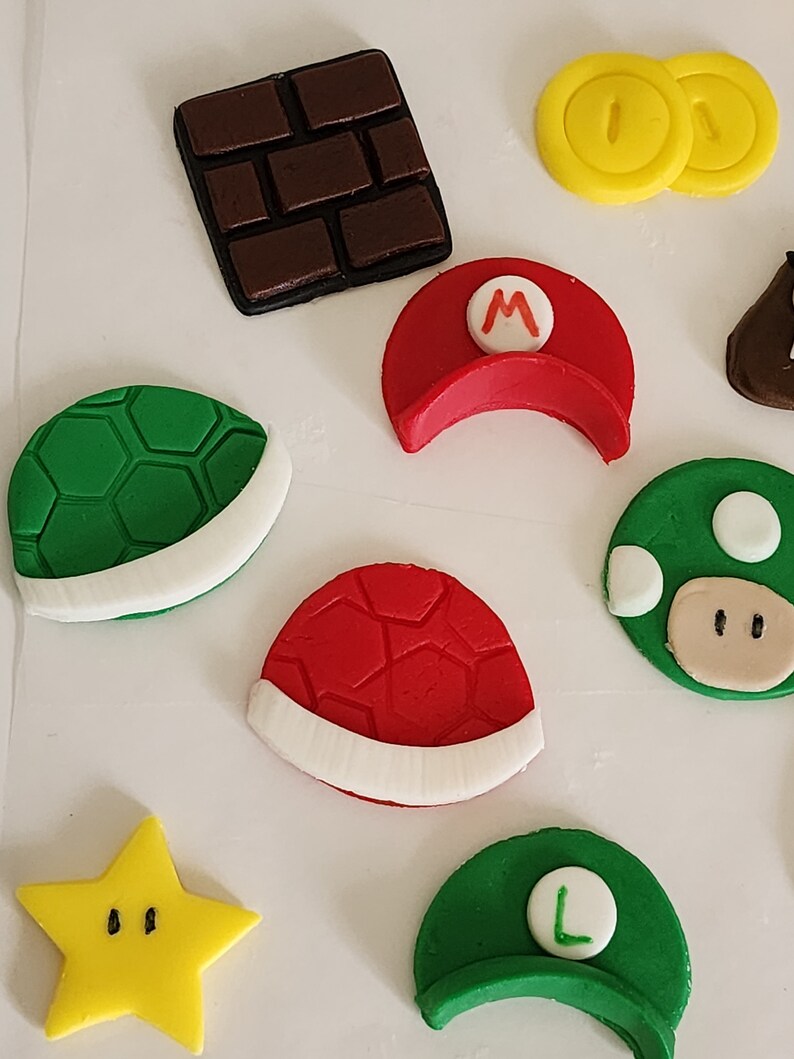 Super Mario Bros Fondant Cake Toppers Mario Cupcake Decorations for ...