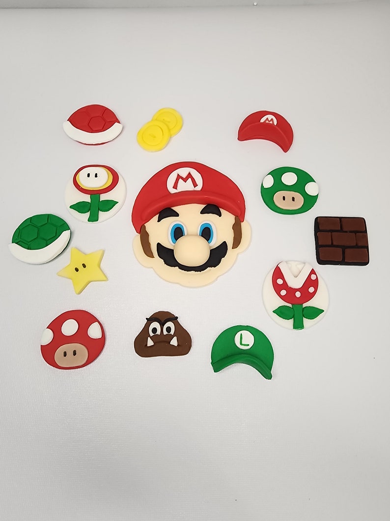 Super Mario Bros Fondant Cake Toppers Mario Cupcake Decorations for ...