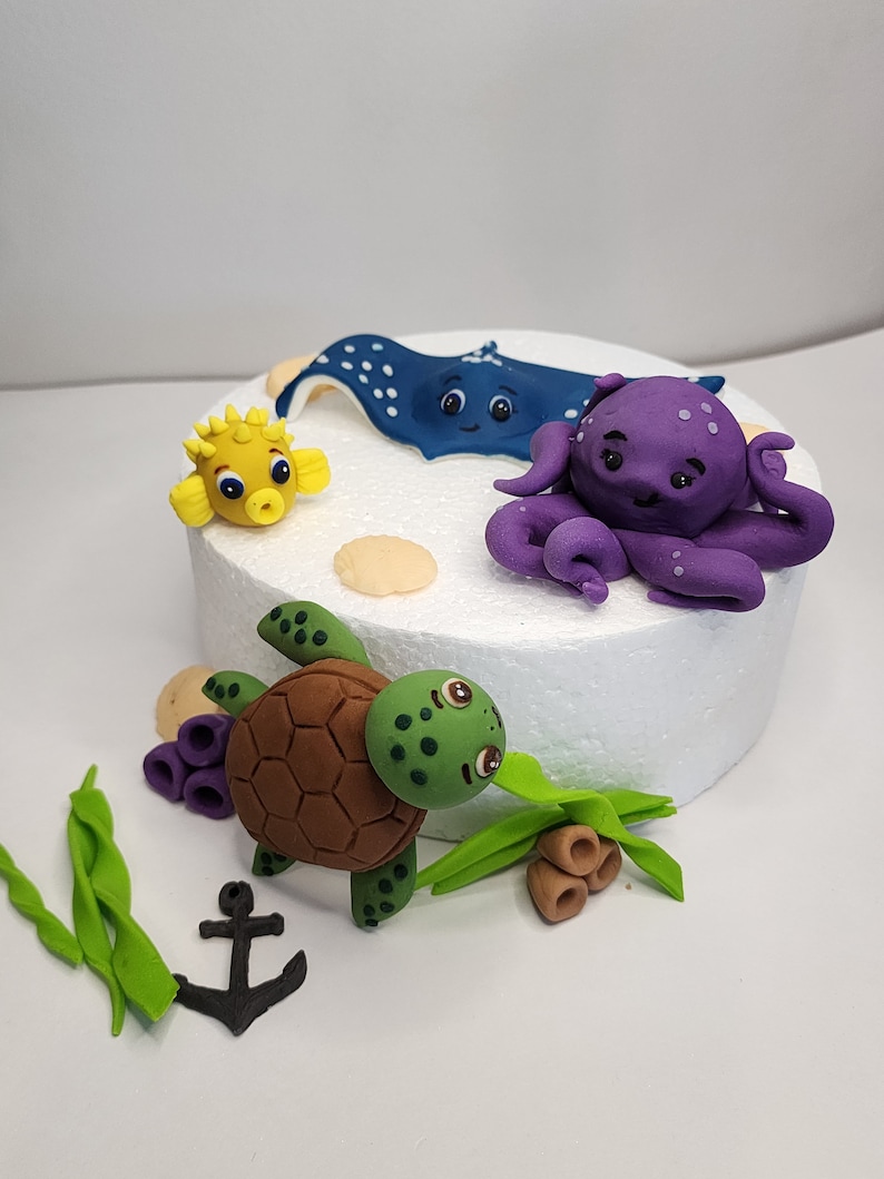 Underwater Sea Creatures Fondant Cake Toppers for Baby Shower Ocean ...