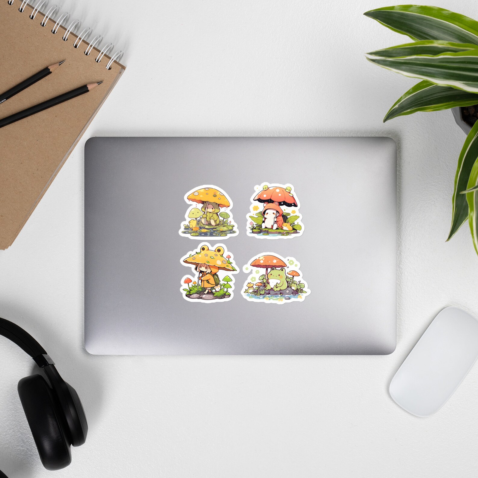 Kawaii Frog Mushroom Stickers Laptop Water Bottle Vinyl Rainy Sticker ...