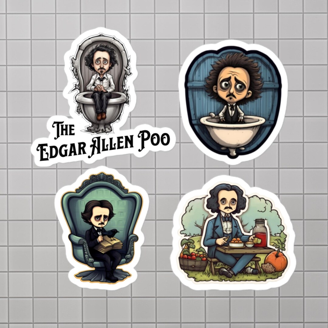 Edgar Allen Poe Stickers Funny Whimsical Poe Sticker Edgar Allen Poo ...