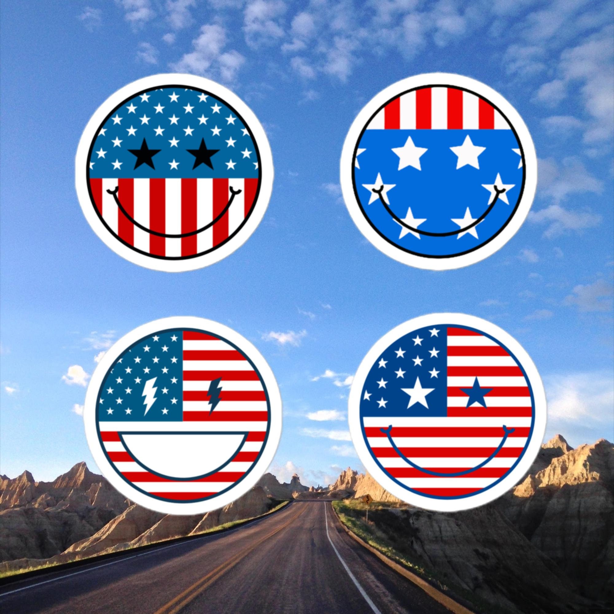Flag Smiley Stickers Patriotic Emoji Laptop Water Bottle Vinyl Decals ...