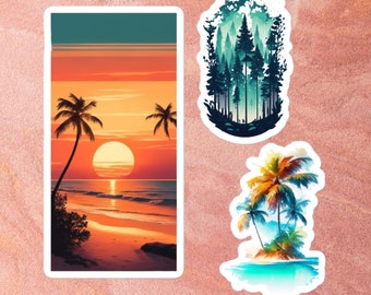 Palm Tree Sunset Beach Circular Sticker - Etsy