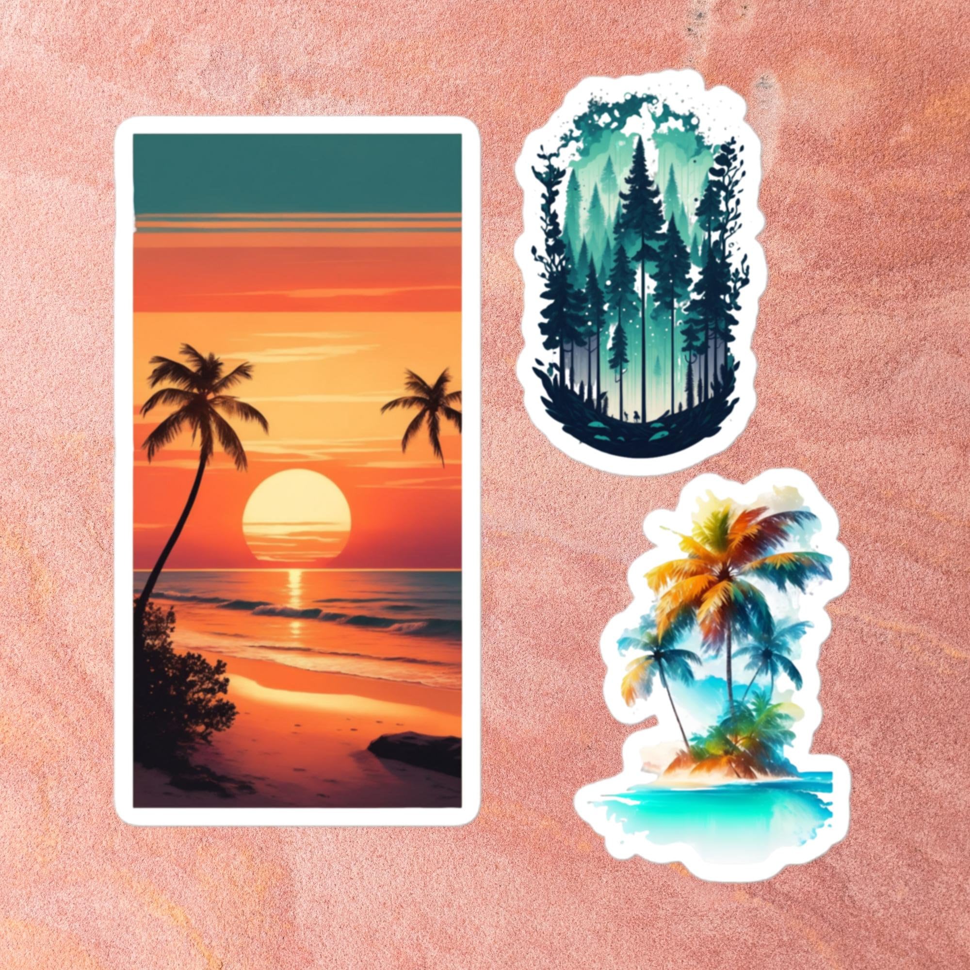 Beach Palm Tree Stickers Forest Ocean Sticker Vacation Sunset - Etsy