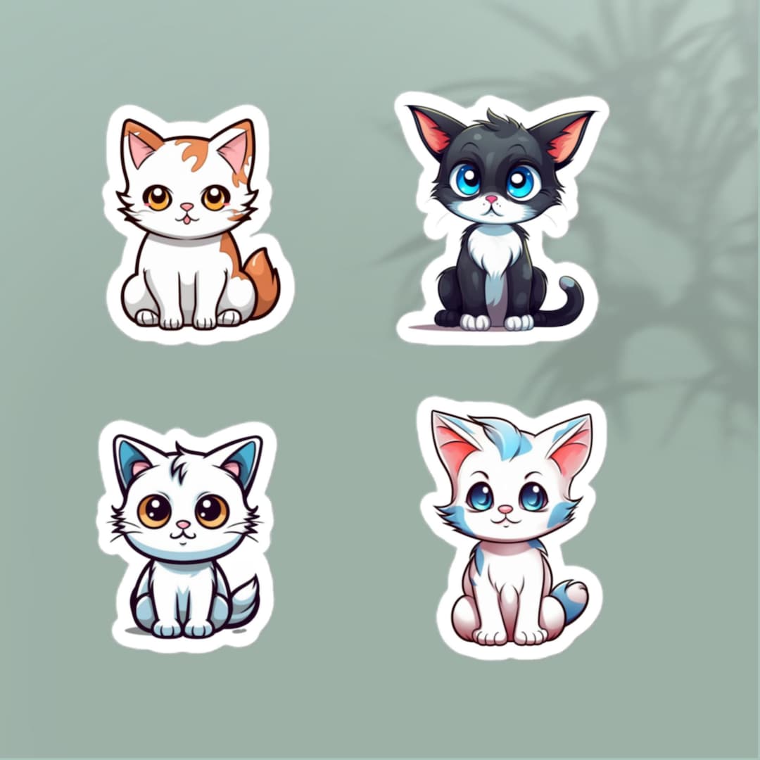 Cat Cute Cartoon Stickers Colorful Kitty Sticker Clipart Kitten - Etsy