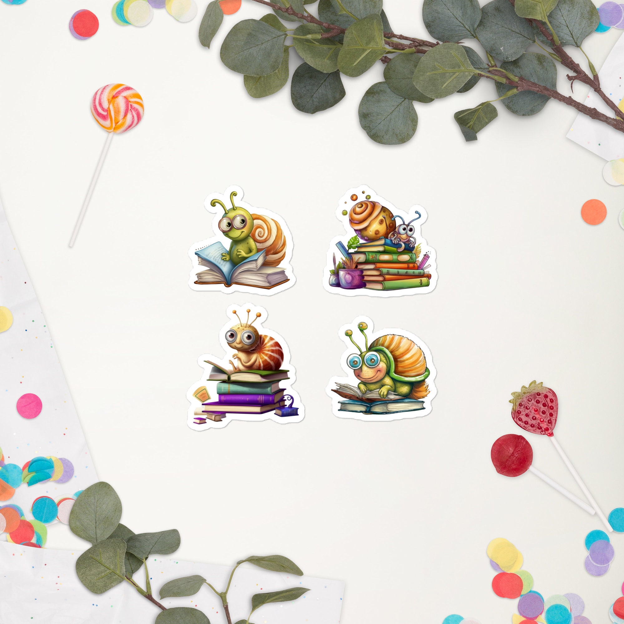 Snail Book Stickers Whimsical Cartoon Reading Snail Sticker - Etsy