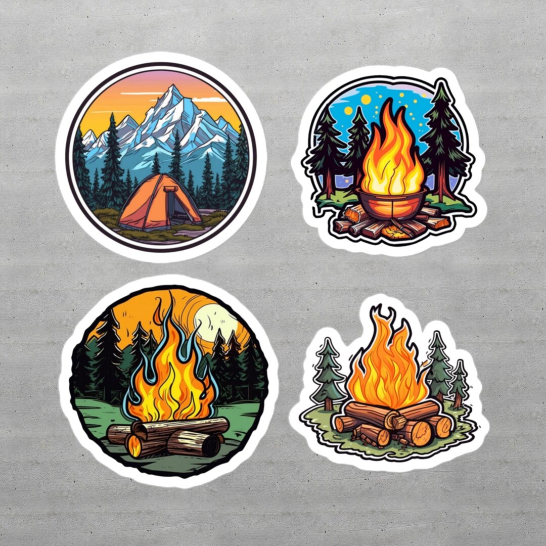 Mountain Campfire Stickers Camping Tent Sticker - Etsy