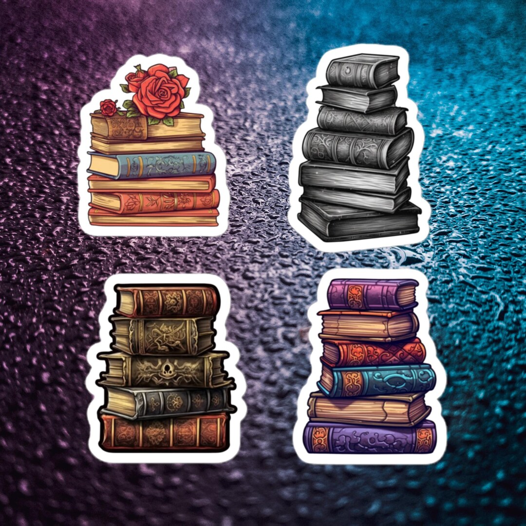 Book Stack Stickers Pile of Books Rose Flower Sticker - Etsy