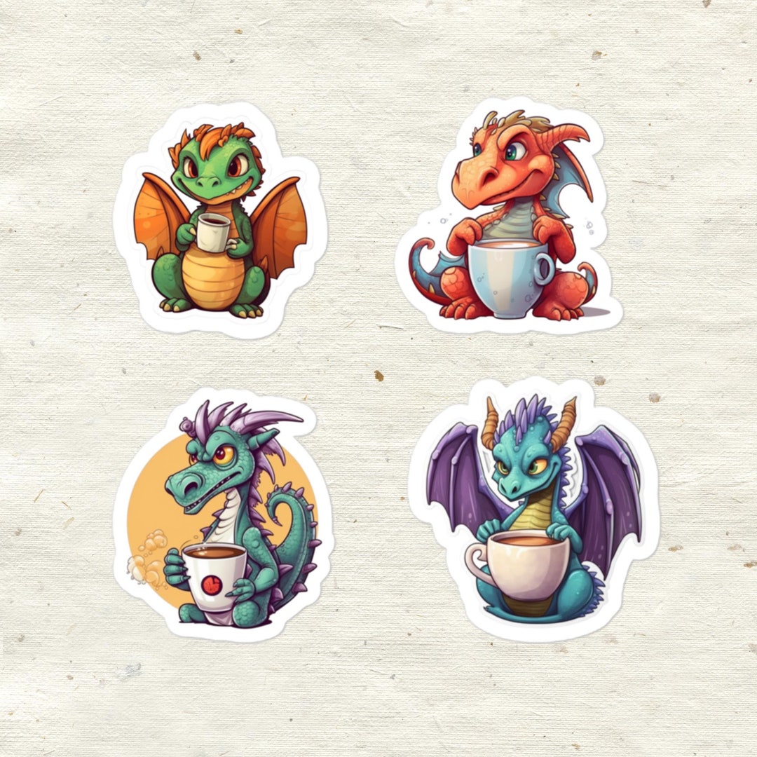Dragon Coffee Stickers Fantasy Dragon Teacup Cute Sticker - Etsy