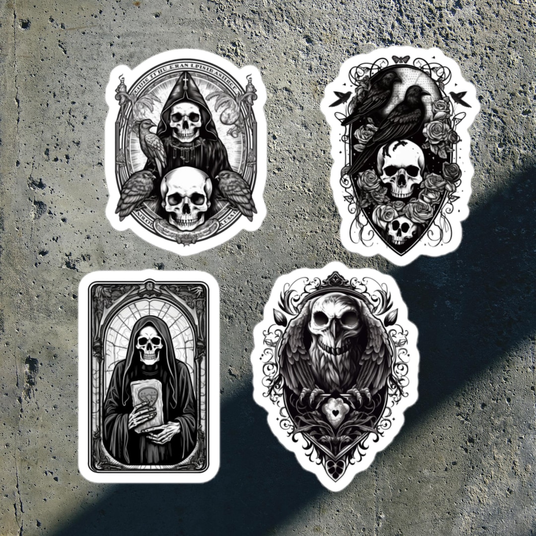 Skeleton Death Stickers Black and White Raven Skull Sticker - Etsy