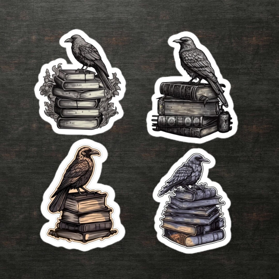 Raven Book Sticker Crow Books Poe Blackbird Stickers - Etsy