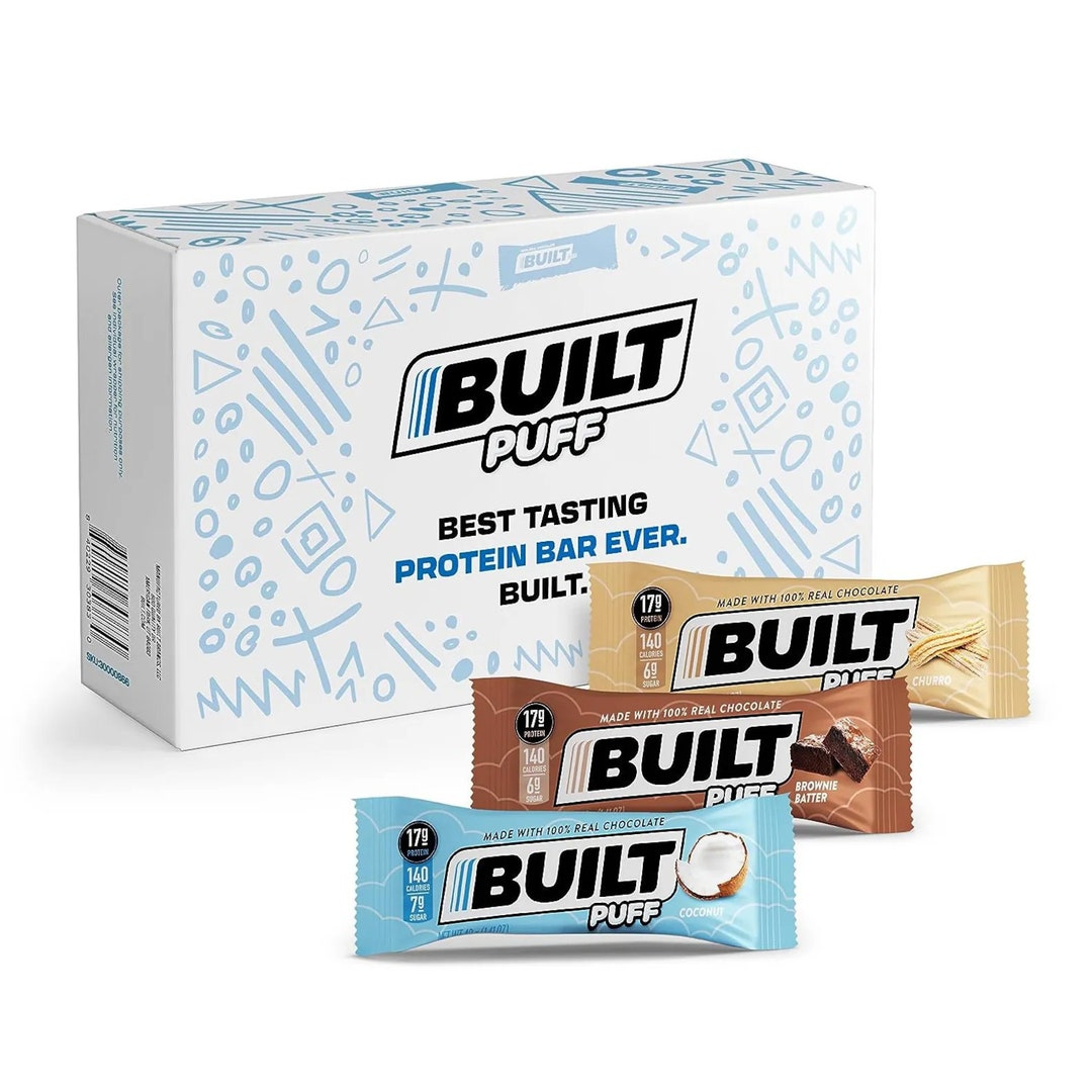 12 Built Bar Mixed Puff Protein Bars churro, Coconut, Brownie Batter ...