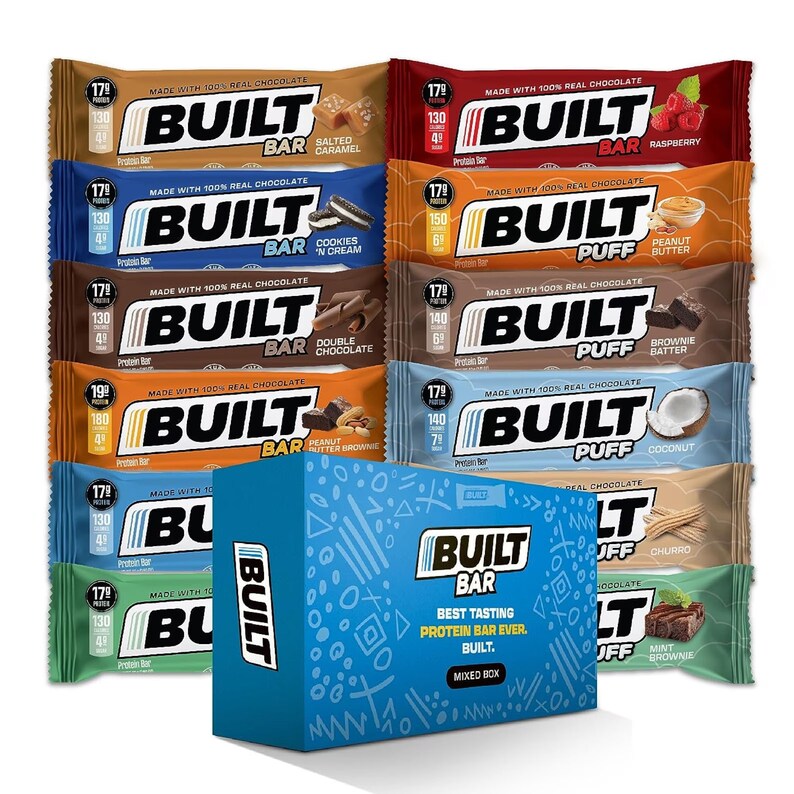 12 Built Bar Mixed Puff Protein Bars churro, Coconut, Brownie Batter ...