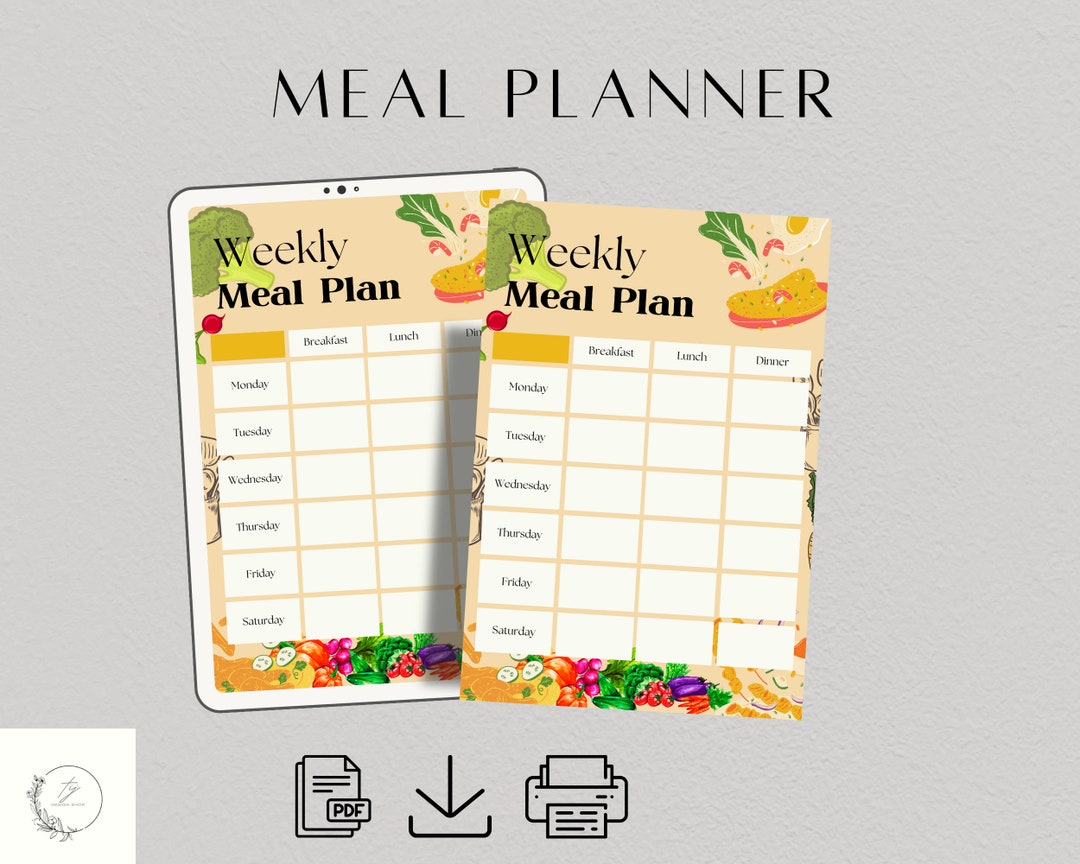 Colorful Weekly Meal Planner, Digital Meal Planner, Meal Plan Template ...