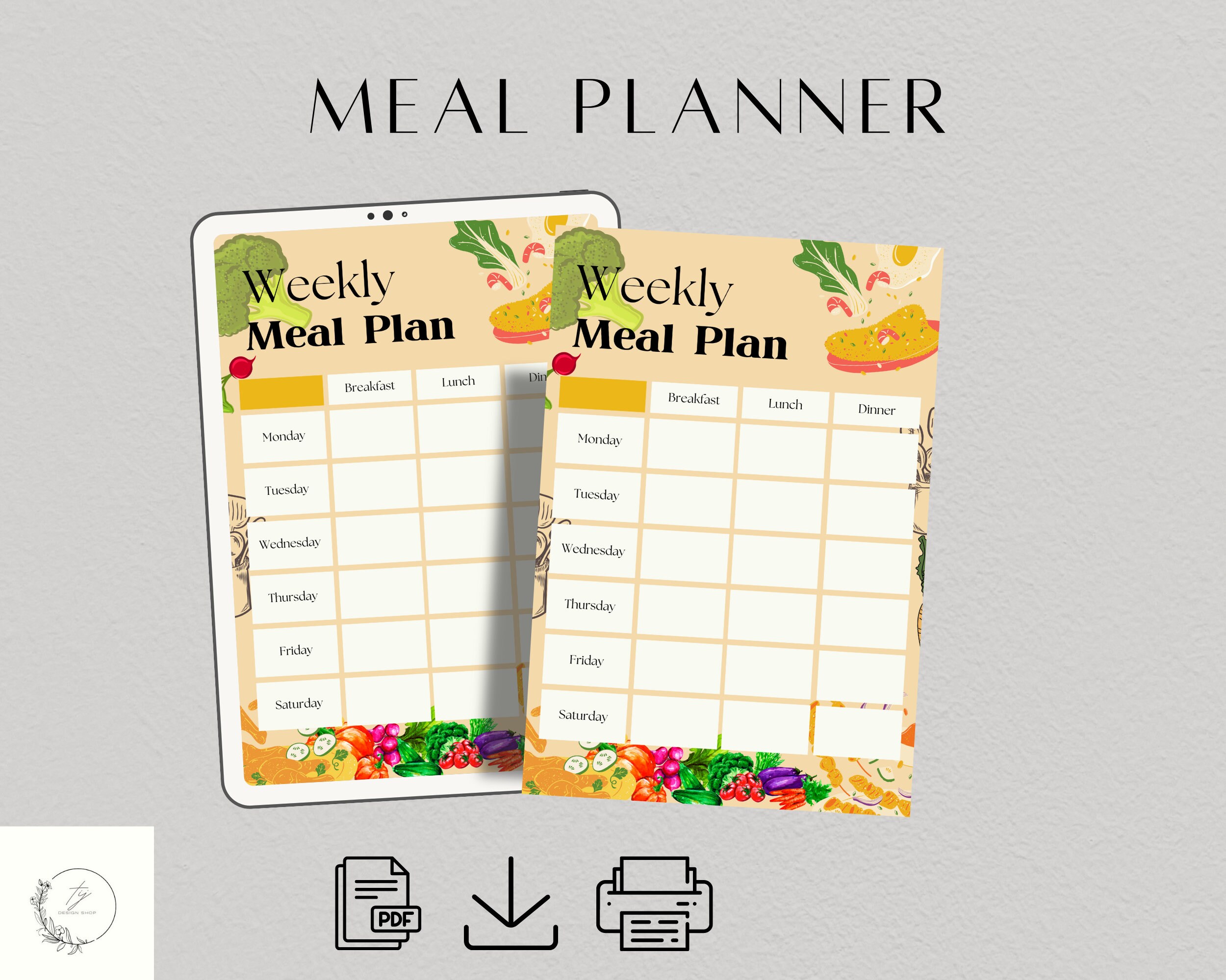 Colorful Weekly Meal Planner, Digital Meal Planner, Meal Plan Template ...