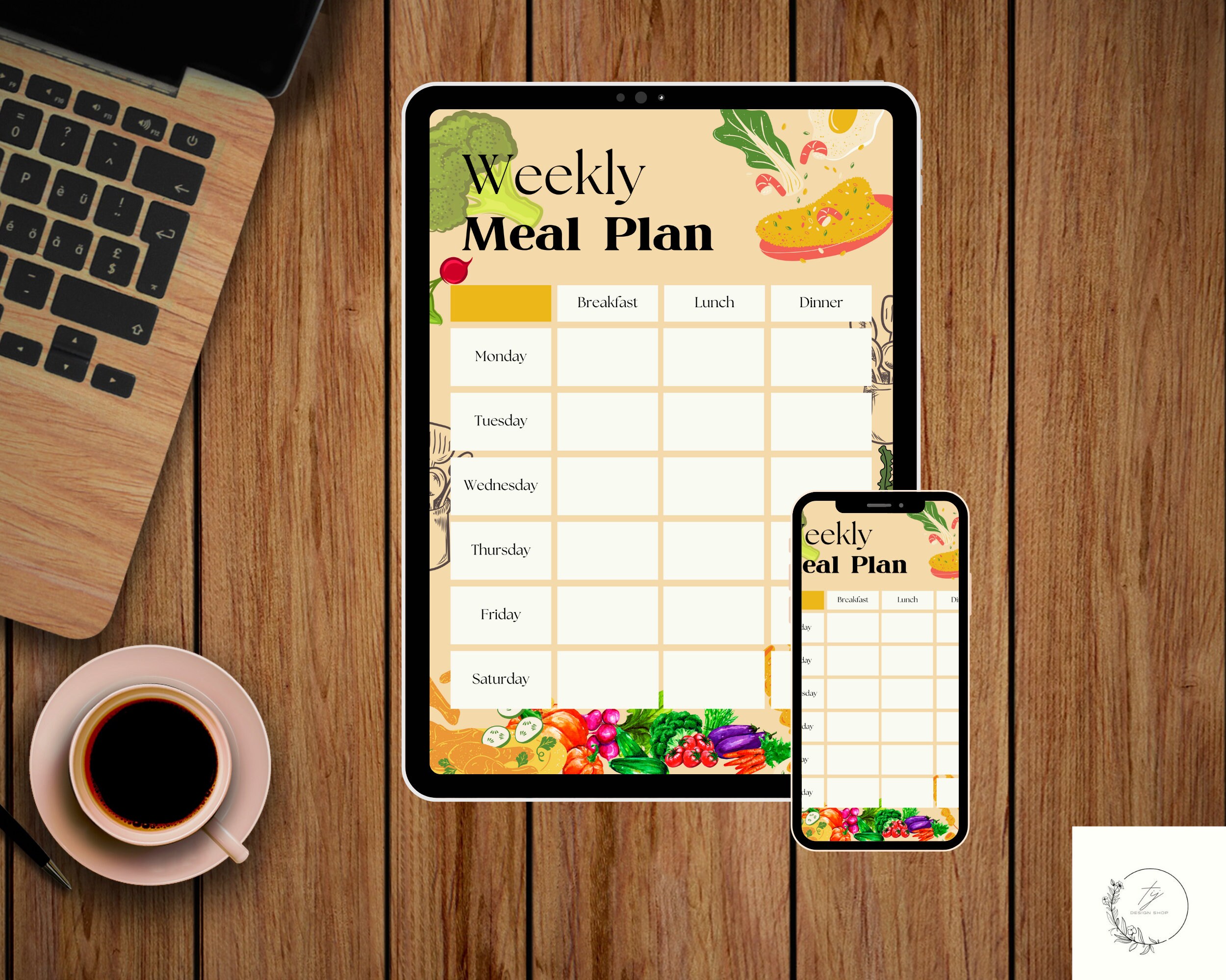 Colorful Weekly Meal Planner, Digital Meal Planner, Meal Plan Template ...
