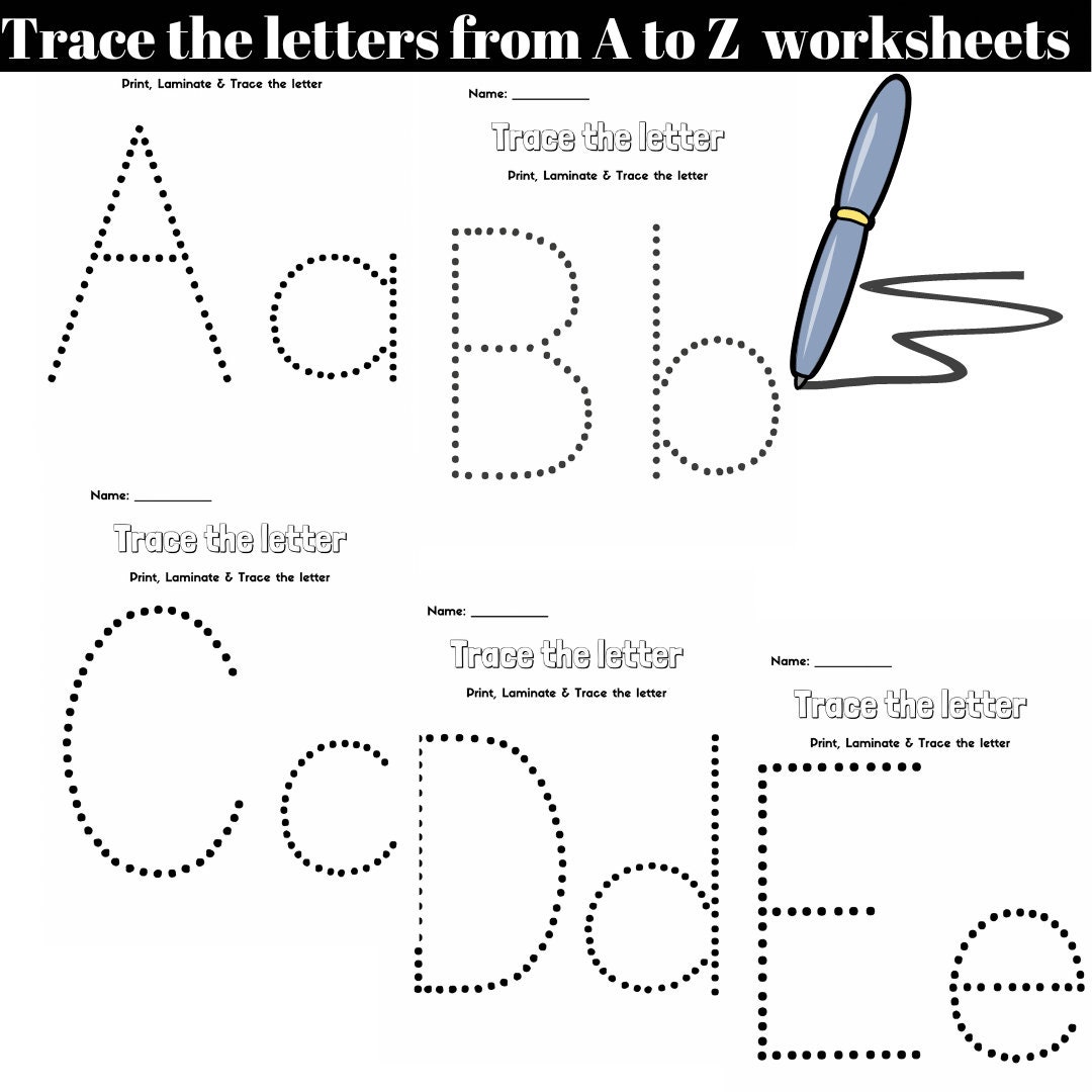 Trace the Letters From A to Z Worksheets - Etsy