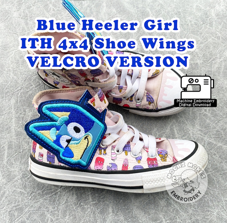 Blue Heeler Dog Girl ITH in the Hoop Shoe Wings Velcro Kid Craft ...