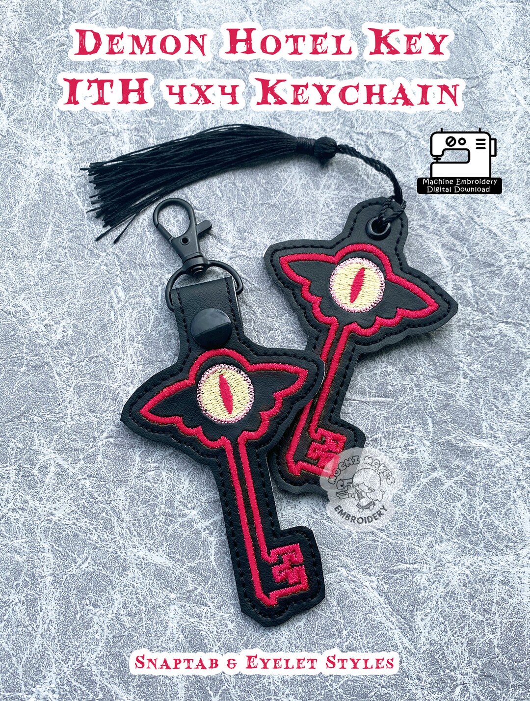 Hazbin Hotel Heaven Hell Demon ITH in the Hoop Keychain Embroidery ...