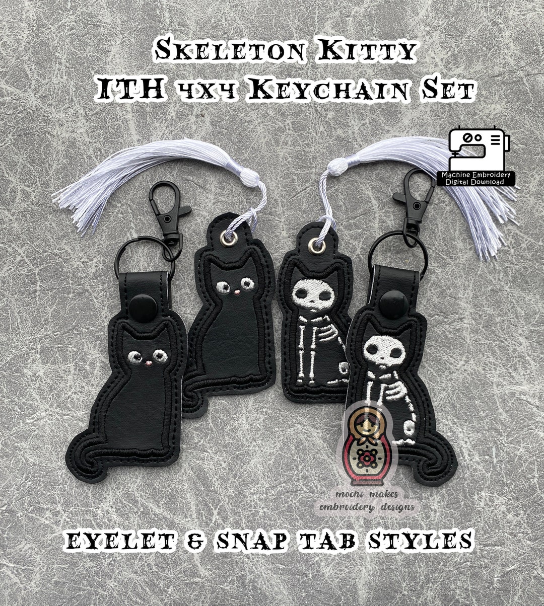 Skeleton Kitty Cat Halloween ITH in the Hoop Keychain DIY Machine ...