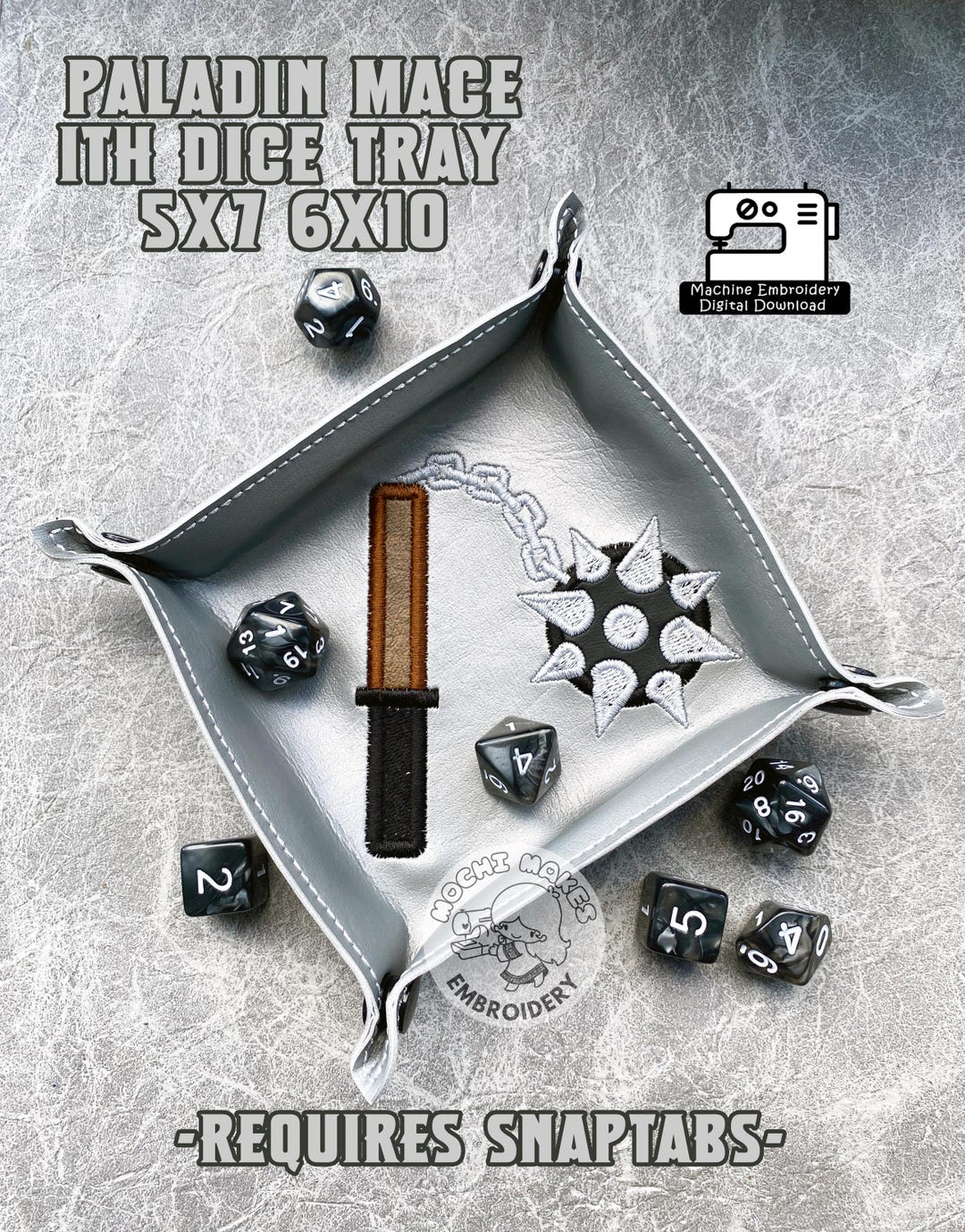 Paladin Mace DND Dungeons Dragons RPG DIY in the Hoop Embroidery Dice ...