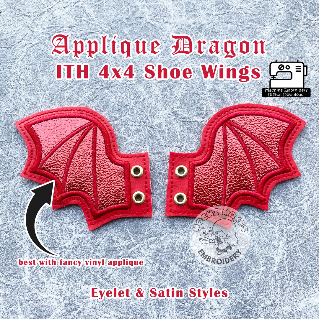 Dragon Bat ITH Shoe Wing in the Hoop 4x4 Machine Embroidery Pattern ...