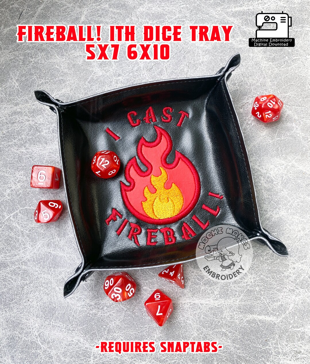 Fireball DND Dungeons Dragons ITH in the Hoop Dice Tray DIY Craft ...