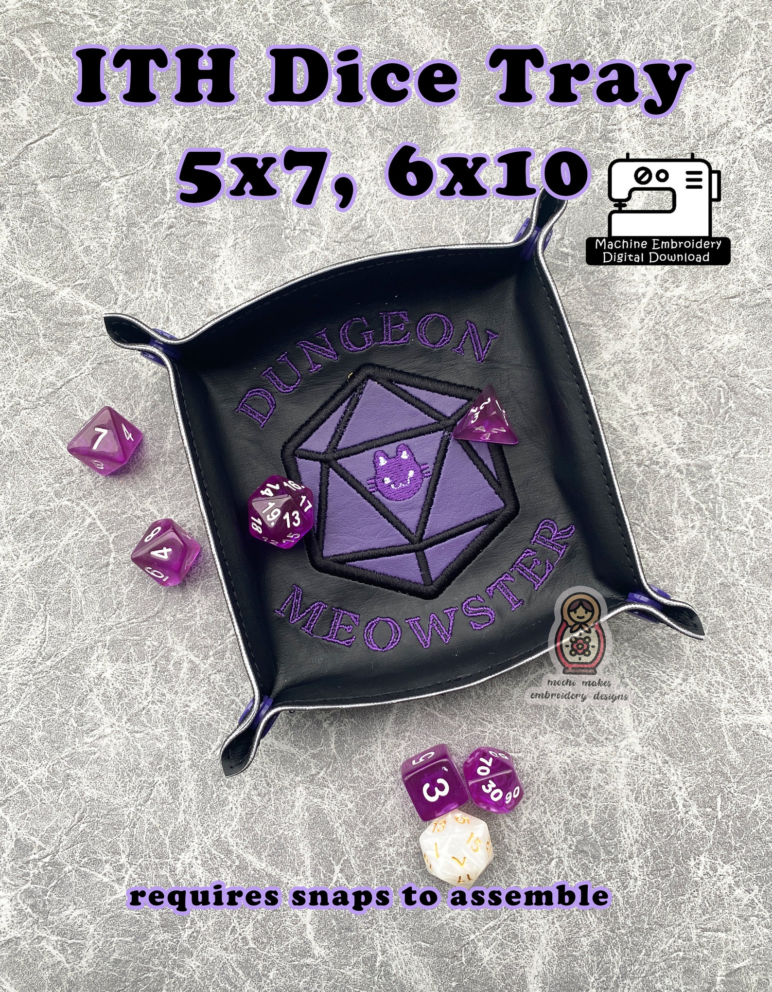Dungeons Meowster ITH in the Hoop Dice Tray Dungeons Dragons DND D20 ...