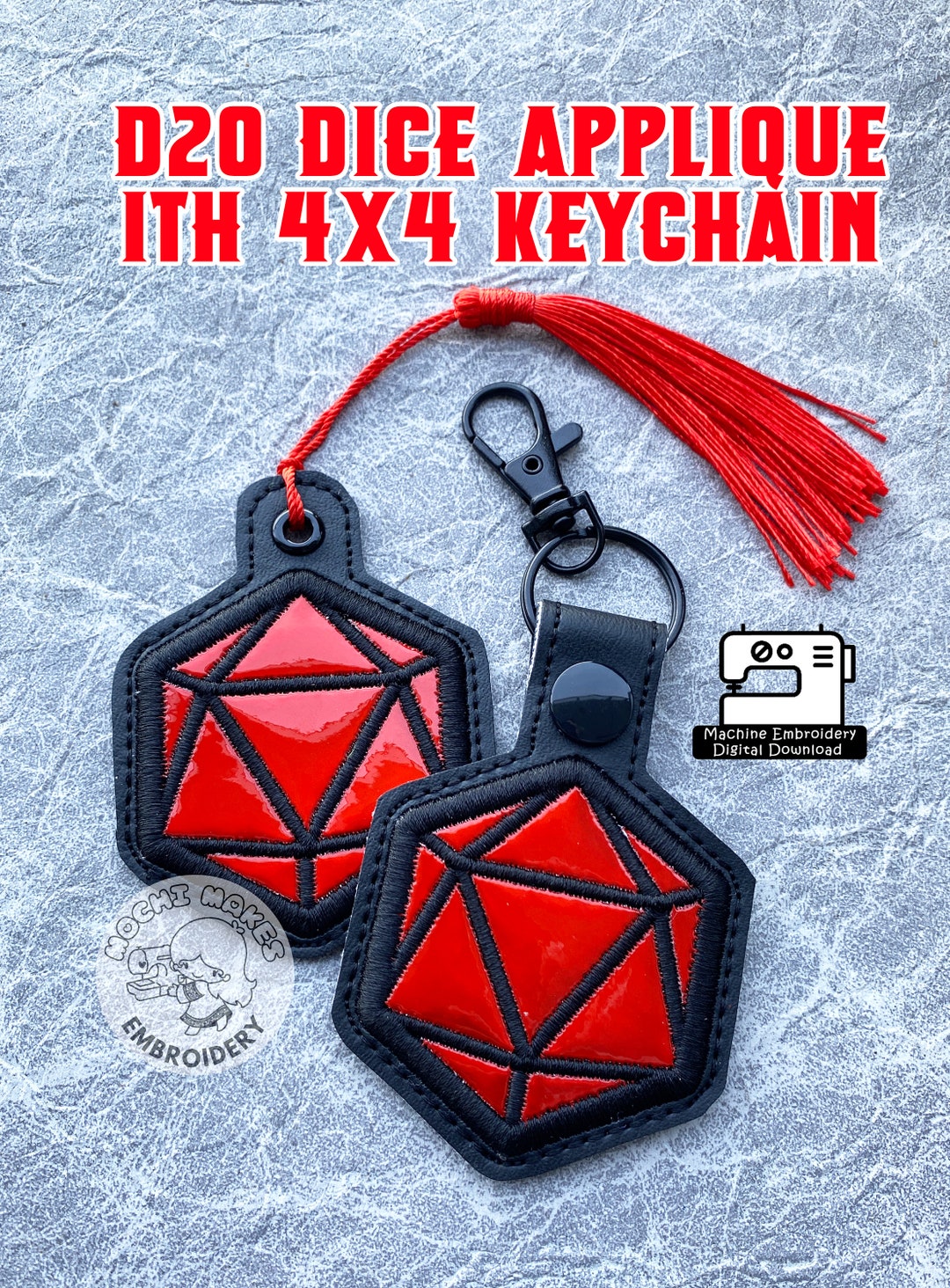 DND D20 Dungeons Dragons Applique DIY Embroidery Pattern 4x4 Keychain ...