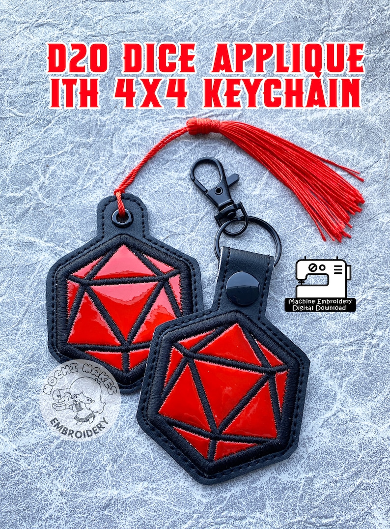 DND D20 Dungeons Dragons Applique DIY Embroidery Pattern 4x4 Keychain ...