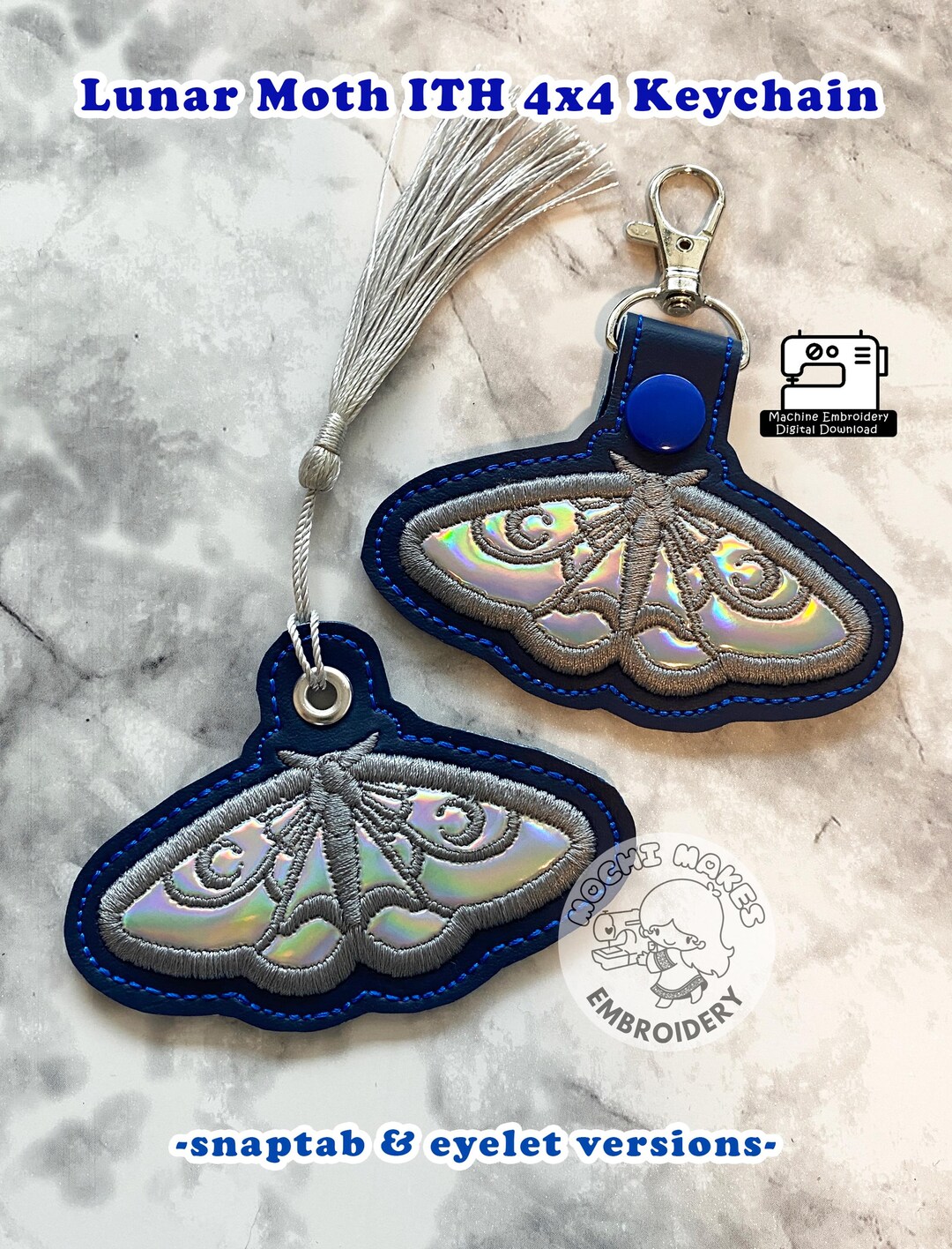 Lunar Moth Applique ITH 4x4 Keychain Machine Embroidery Pattern DIY ...
