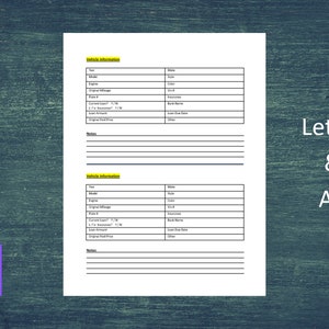 Vehicle Information Chart History Template Page Printable - Etsy