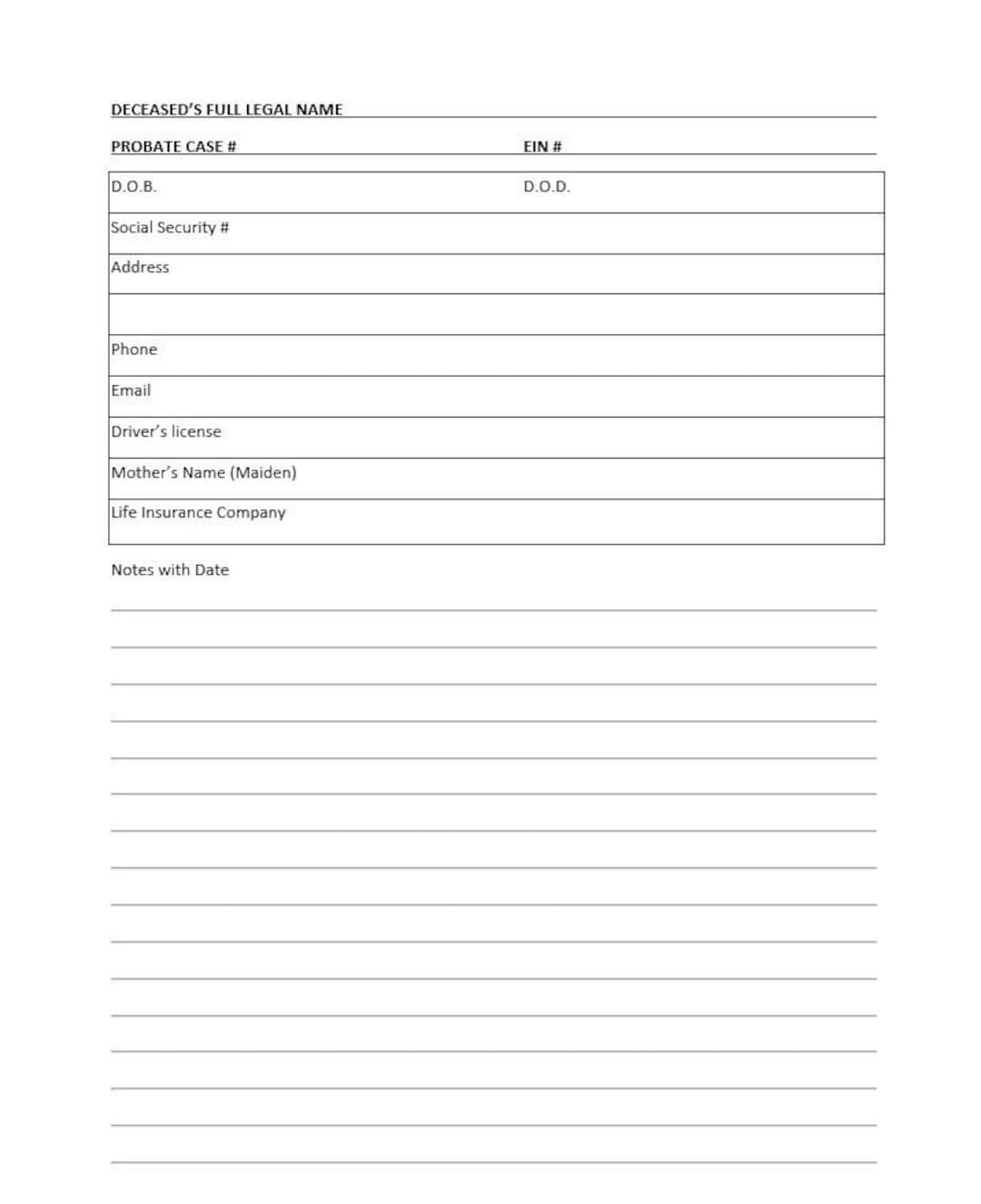 Printable Executor Worksheets 10 Pages - Etsy