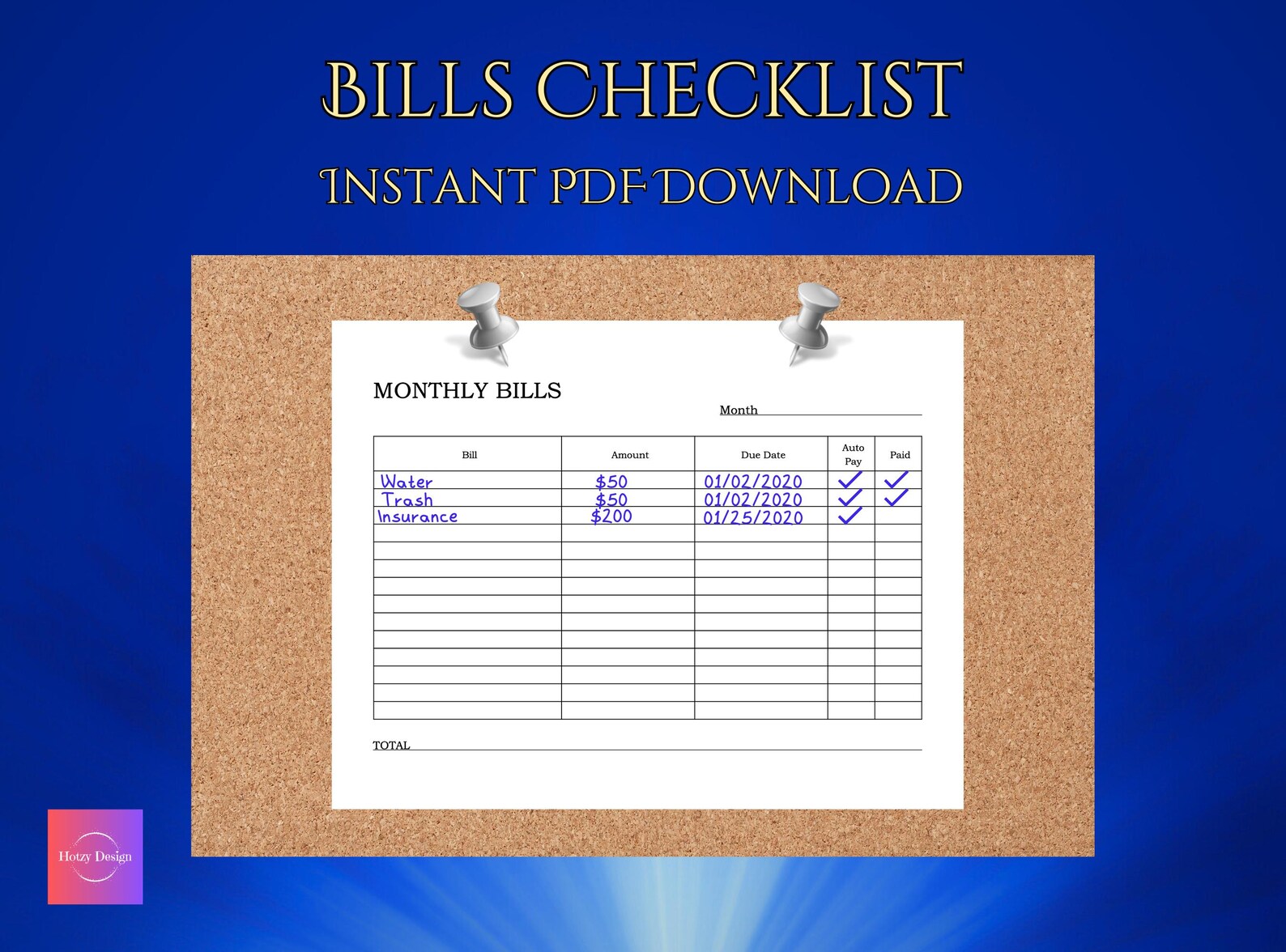 Monthly Bills Checklist Printable: Multiple Sizes (digital Download) - Etsy